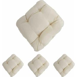 HHG Neuwertig] 4er-Set Sitzkissen Milano, Stuhlkissen Kissen, 41x38x8cm creme - beige