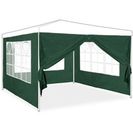 Seitenwand für Pavillon 4er Set, 3 Wände, Fenster, Seitenteil mit Reißverschluss, Kunststoff, HxB 2x3 m, grün - Relaxdays