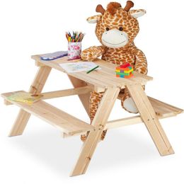 Relaxdays - Kindersitzgruppe outdoor, Picknickbank für Kinder, hbt: 50x89x79 cm, Garten, Kindersitzgarnitur, Holz, natur