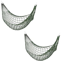 Netzhängematte 2er Set, leichte Outdoor Hängematte, für 1 Person, Camping oder Garten, bis 120 kg, dunkelgrün - Relaxdays