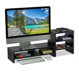 Relaxdays - Monitorständer mit Ablagen, 2 Teile, Organizer, Laptopablage für Schreibtisch, Desktoperhöhung Büro, schwarz