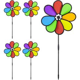Relaxdays 5 x Windrad Blume, Gartenwindrad für Kinder & Erwachsene, Balkon & Garten, Windmühle hbt: 72 x 31 x 6,5 cm, bunt