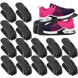 Schuhstapler, 15er Set, bis Größe 39, rutschfeste Schuhablage, Kunststoff, Ordnungssystem für Schuhe, schwarz - Relaxdays