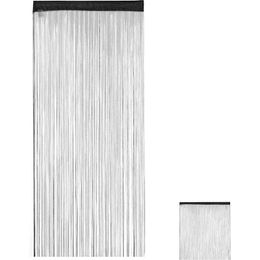 Fadenvorhang im 2er Set, kürzbare Fadengardinen mit Stabtunnel, 90 x 245 cm, Türgardine & Raumteiler, schwarz - Relaxdays