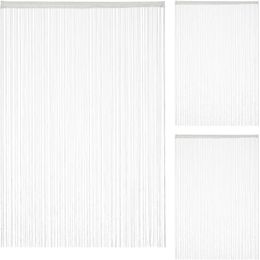 Relaxdays 3 x Fadenvorhang weiß, kürzbar, mit Tunneldurchzug, für Türen & Fenster, waschbar, Fadengardine, 145x245 cm, white