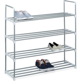 Schuhregal Stecksystem, 4 Ebenen, für 16 Paar Schuhe, HxBxT: 93 x 90 x 31 cm, Schuhständer Metall, silber/weiß - Relaxdays