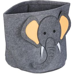 Aufbewahrungskorb Elefant, Stoffbox für Kinder, aus Filz, rund, faltbar, h x d: 35 x 32 cm, Spielzeugbox, grau - Relaxdays