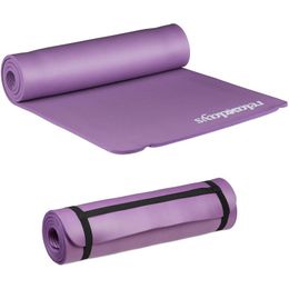 Relaxdays 2 x Yogamatte, 1 cm dick, für Pilates, Fitness, gelenkschonend, mit Tragegurt, Gymnastikmatte 60 x 180 cm, lila
