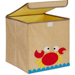 Aufbewahrungsbox, Krebs-Motiv, Stoffbox für Kinder, faltbar, hbt: 33 x 33 x 33 cm, Spielzeugbox, beige/orange - Relaxdays