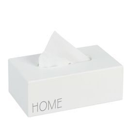 Taschentuchbox, Kosmetiktücherbox, eckige Tücherbox Taschentücher, HxBxT: 9 x 25 x 15 cm, Home-Aufdruck, weiß - Relaxdays