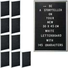 Relaxdays 10 x Letterboard, je 145 Buchstaben, Zahlen, Sonderzeichen, 45x30 cm, Buchstabentafel zum Stecken, Kunststoff, silber