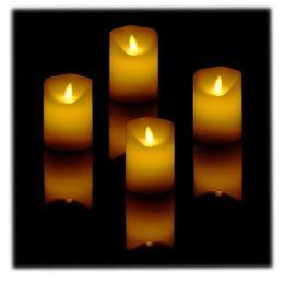 Led Kerzen, 4er Set, Timer & bewegliche Flamme, HxD: 10 x 7,5 cm, flammenlose Kerzenlichter, elektrisch, creme - Relaxdays