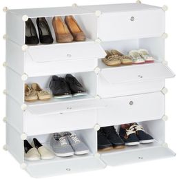 Schuhschrank mit 10 Fächern, Schuhregal groß, Steckregal Kunststoff, diy, HxBxT ca. 90 x 94 x 37 cm, weiß - Relaxdays