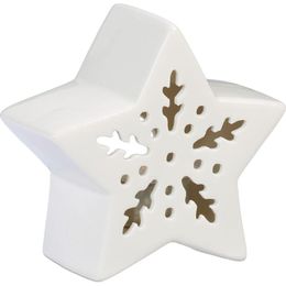 Relaxdays Teelichthalter Keramik, Porzellanstern für 1 Teelicht, H x B x T: 11 x 12 x 5,5 cm, Kerzenhalter Stern, weiß