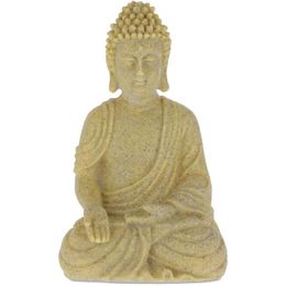 Buddha Figur sitzend, 30 cm, Gartenfigur, Dekofigur Wohnzimmer, Polyresin, wetterfest, frostsicher, sand - Relaxdays