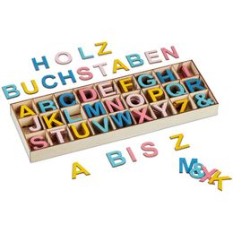 Holzbuchstaben Set, 324 tlg., Großbuchstaben a-z, Und-Zeichen, 3 cm, kleine Buchstaben zum Basteln, Deko, bunt - Relaxdays