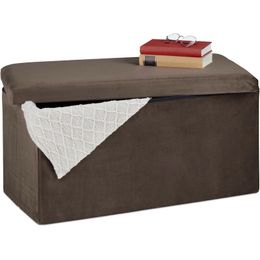 Sitzbank mit Stauraum, Samtbezug, 80 l, Flur, Wohnzimmer, gepolstert, faltbar, Truhenbank, 38x77x39 cm, braun - Relaxdays