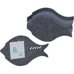 Filzpinnwand, 12 selbstklebende Filzwände im Fisch-Design, Filz, hbt: 16 x 30 x 0,9 cm, inkl. Pinnnadeln, bunt - Relaxdays