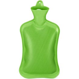 Wärmflasche, 2 Liter, ohne Bezug, Kinder & Erwachsene, Gummi, Warmwassertasche mit Schraubverschluss, grün - Relaxdays