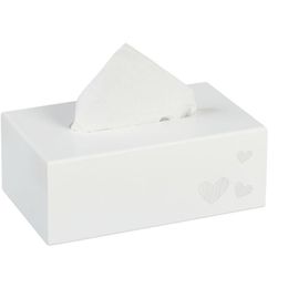 Taschentuchbox, Kosmetiktücherbox, eckige Tücherbox Taschentücher, HxBxT: 9 x 25 x 15 cm, Herz-Aufdruck, weiß - Relaxdays