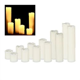 Relaxdays 12 x LED Kerze im Set, Echtwachskerzen flammenlos, elektrische Kerzen flackernd, Batterie, Durchmesser 5 cm, creme