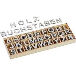 Holzbuchstaben Set, 324 tlg., Großbuchstaben a-z, Und-Zeichen, 3 cm, kleine Buchstaben zum Basteln, Deko, grau - Relaxdays