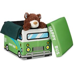 Relaxdays Faltbare Spielzeugkiste Happy Bus HBT 32 x 48 x 32 cm stabiler Kinder Sitzhocker als praktische Spielzeugbox Kunstleder mit Stauraum ca. 37