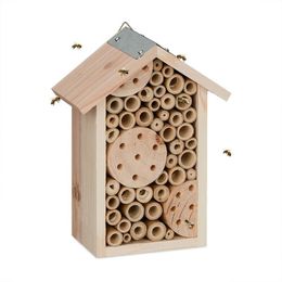 Bienenhotel, Holz, Insektenhotel Wildbienen, Garten & Balkon, zum Aufhängen, HxBxT: 21 x 15,5 x 9 cm, natur - Relaxdays