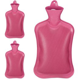 Relaxdays 3 x Wärmflasche ohne Bezug, langlebig, sichere Wärmeflasche, 2 Liter Bettflasche, geruchsneutraler Naturgummi, pink