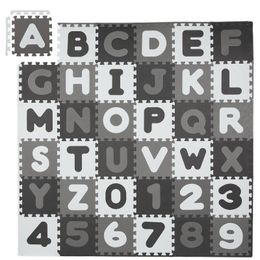 Puzzlematte abc und Zahlen, 60 Teile, Spielmatte Kinder, BxT: 172x172 cm, unbedenklich, Schaumstoff, weiß-grau - Relaxdays
