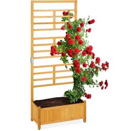 Rankgitter mit Pflanzkasten, hoch, rechteckiger Holz Blumenkasten mit Rankhilfe, hbt 171 x 71 x 31,5 cm, natur - Relaxdays