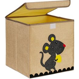 Aufbewahrungsbox, Maus-Motiv, Stoffbox für Kinder, faltbar, hbt: 33 x 33 x 33 cm, Spielzeugbox, beige/grau - Relaxdays