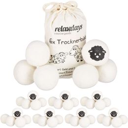 Relaxdays 48 x Trocknerbälle xxl, Trocknerkugeln, Filzbälle für Trockner, aus Schafswolle, umweltschonend, ø 7 cm, weiß