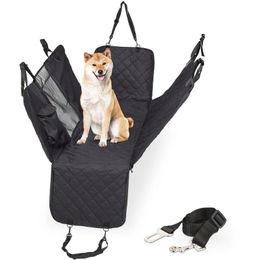 Relaxdays Hundedecke für Auto Rückbank, Sichtfenster, Tasche, Anschnallgurt, BxT: 209 x 143 cm, Rücksitzschutz, schwarz