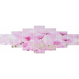Neuwertig] Leinwandbild HHG 162, Wandbild Keilrahmenbild Kunstdruck, 7-teilig 140x50cm Blumen - multicolour
