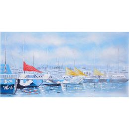 HHG [NEUWERTIG] Wandbild Boote, 100% handgemaltes Ölgemälde Gemälde XL, 140x70cm - multicolour