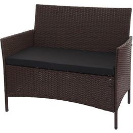 HHG Poly-Rattan Gartenbank Hamar, Sitzbank Bank braun-meliert, Kissen schwarz - brown