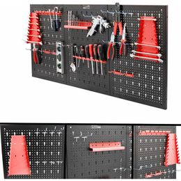 BITUXX - Dreiteilige Werkzeugwand Lochwand Lochplatte Werkzeugregal Wandhalterung Werkstatteinrichtung Lochblech Metall Blau - Rot / Schwarz