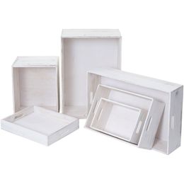 6er Set Holzbox HHG 121, Dekokiste Aufbewahrung Holzkiste, Shabby-Look Vintage weiß shabby - white