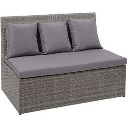 Poly-Rattan 2er Sofa HHG 868, Lounge-Gartenbank Sitzbank Sessel, Gastronomie 120cm grau, Kissen dunkelgrau - grey