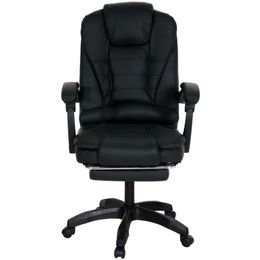 Bürostuhl HHG 289, Schreibtischstuhl Drehstuhl Chefsessel, ausziehbare Fußstütze Kunstleder schwarzes Fußkreuz schwarz - black
