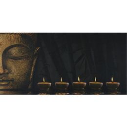 HHG - LED-Bild, Leinwandbild Wandbild Leuchtbild, Timer MVG-zertifiziert 110x55cm Buddha, flackernd - multicolour