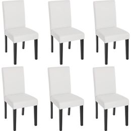 HHG 6er-Set Esszimmerstuhl Stuhl Küchenstuhl Littau Kunstleder, weiß matt, dunkle Beine - white