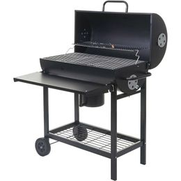 Neuwertig] Grillwagen HHG 351, Holzkohlegrill Standgrill Gartengrill mit Deckel Ablage, Stahl 103x93x70cm schwarz - black