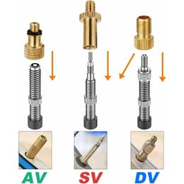 Fahrradventil Adapter Set dv sv av, Fahrrad Ventiladapter Kompress, Autoventil Sclaverandventil mit Dichtring für Alle Fahrradpumpe Luftpumpe