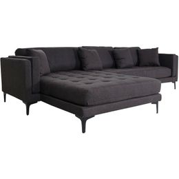 HHG - Sofa-Garnitur 007, Couch Ecksofa L-Form, Liegefläche links/rechts, Massiv-Holz 293cm Stoff/Textil dunkelgrau - grey