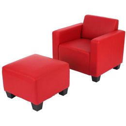 HHG Modular Sessel Loungesessel mit Ottomane Moncalieri, Kunstleder rot - red
