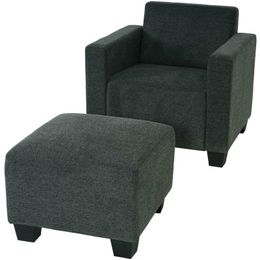 HHG Modular Sessel Loungesessel mit Ottomane Moncalieri, Stoff/Textil anthrazit-grau - grey