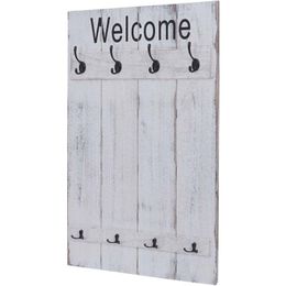 Wandgarderobe HHG 921 Welcome, Garderobe Garderobenpaneel, Shabby-Look Vintage, 91x60cm weiß, shabby - white