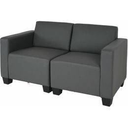 HHG - Modular 2-Sitzer Sofa Couch Moncalieri, Kunstleder dunkelgrau - grey
